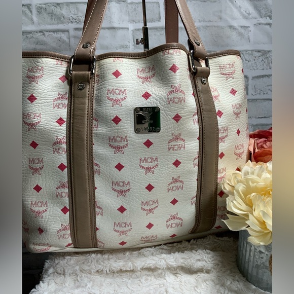 MCM | Bags | Mcm Cream And Pink Tote Bag | Poshmark